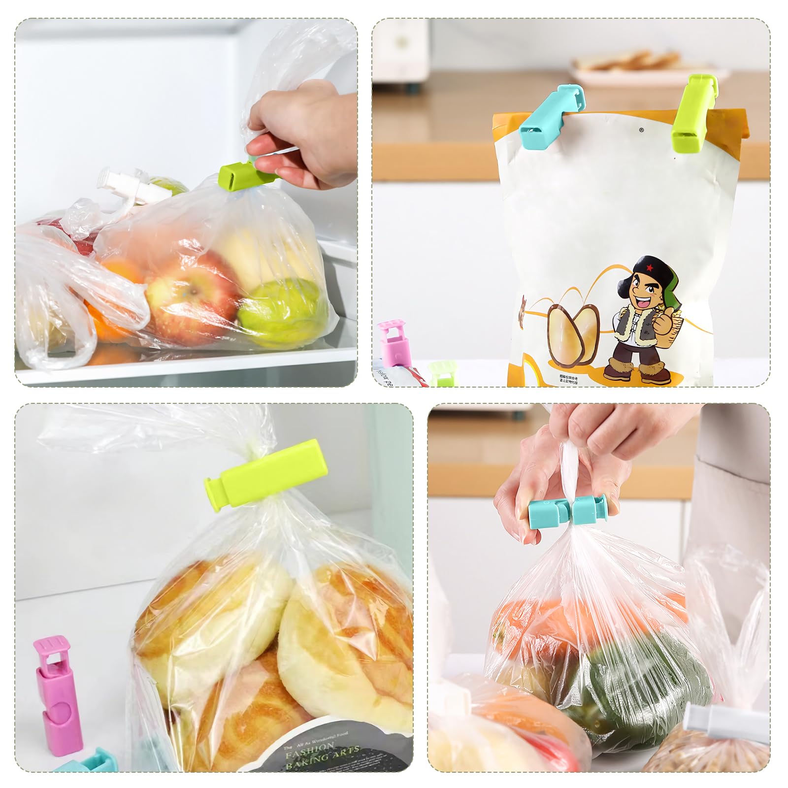 Heyissxin Bread Bag Clips,3 Color Plastic Reusable Food Clips for Bags,Set of 12 Reusable Bag Cinch for Bag Cosers for Chips