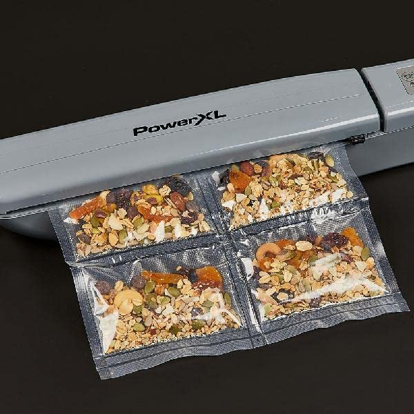 PowerXL Duo NutriSealer Food Vacuum Sealer Machine with Vacuum Seal Bags & Rolls, Double Airtight Sealing with Built-in Cutter, Small Snack Bag Capability, LED Indicator Lights (Slate Deluxe)