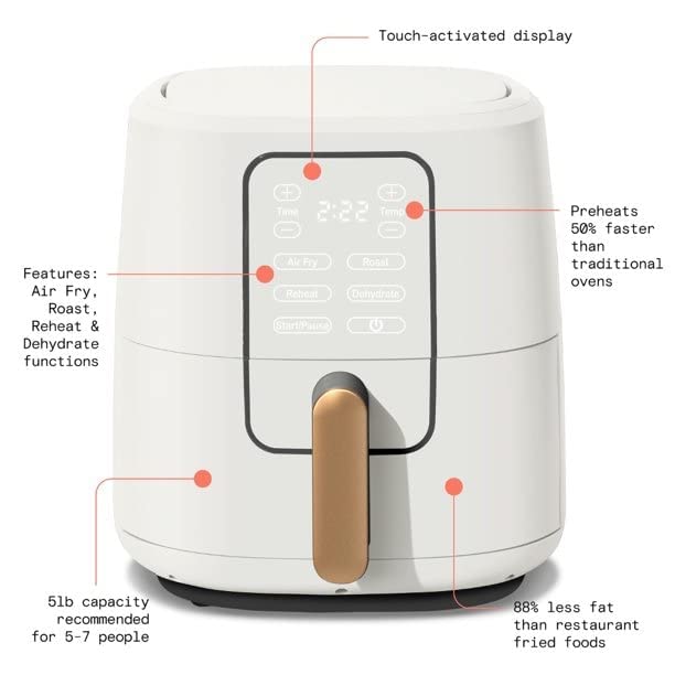 GEMSBE 6 Quart Touchscreen Air Fryer, White Icing