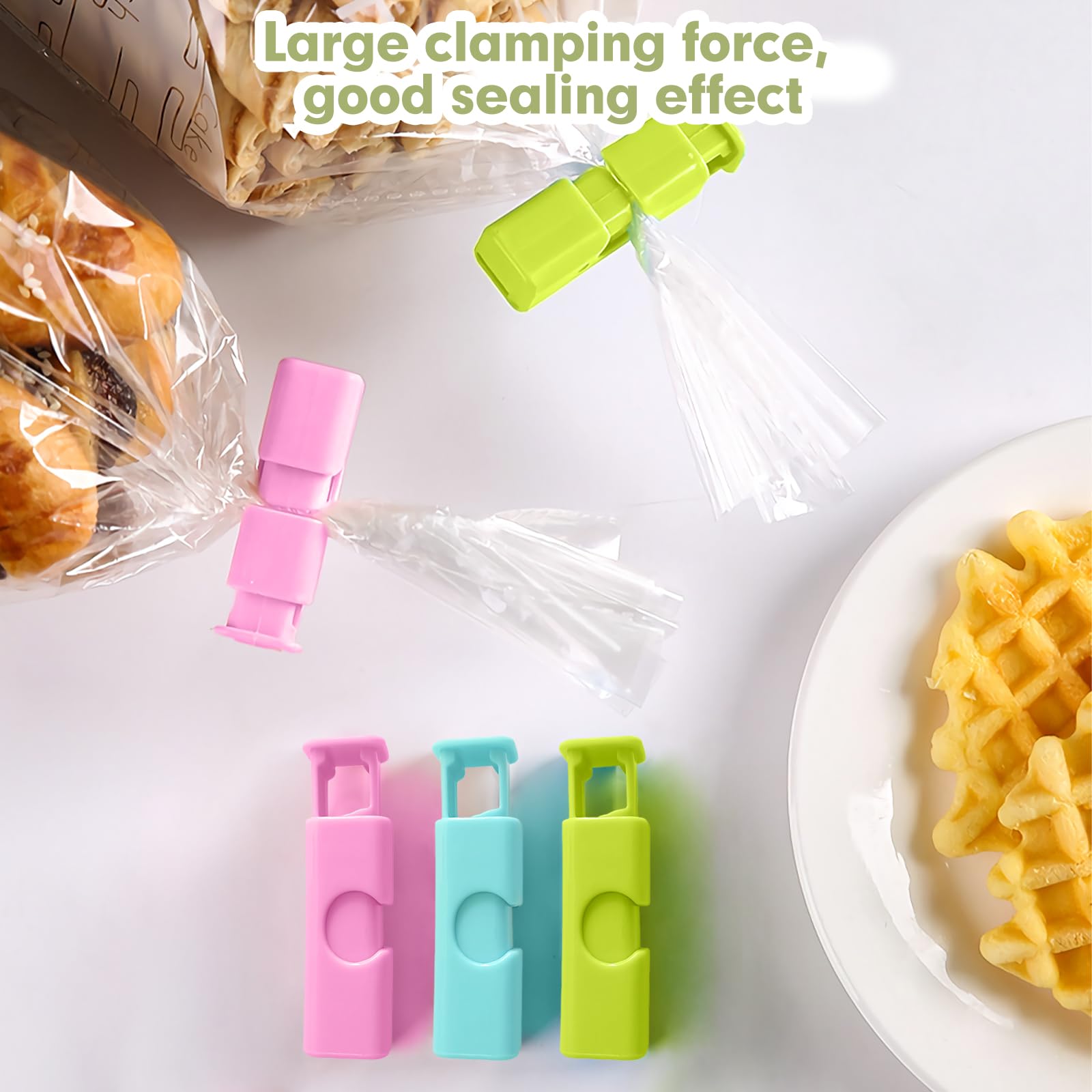 Heyissxin Bread Bag Clips,3 Color Plastic Reusable Food Clips for Bags,Set of 12 Reusable Bag Cinch for Bag Cosers for Chips