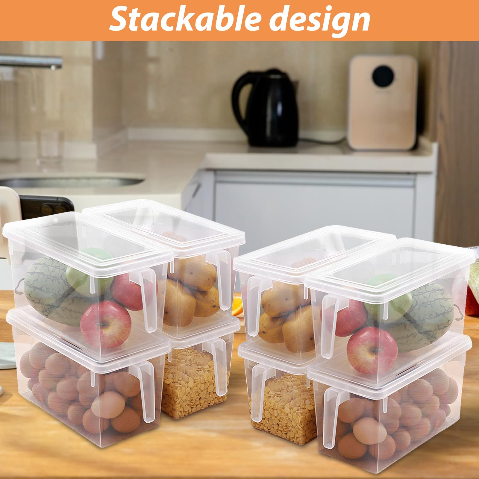 MUXHEL 6 Pcs Food Storage Containers with Handle and Lids, 5L Large Flour Sugar Storage Containers, BPA Free Stackable Pantry Bins for Storing Cereal, Flour, Sugar, Fruits, Vegetables, Meat, Egg