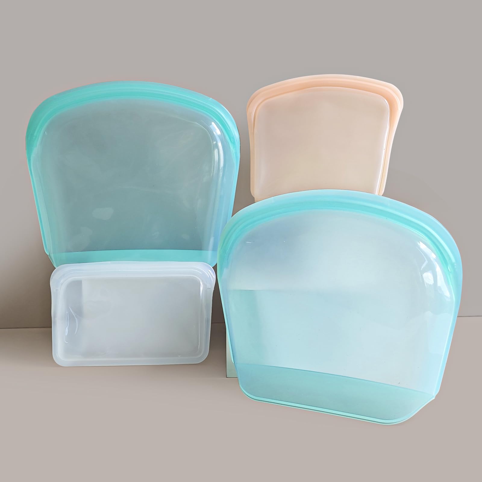 KVK Platinum Silicone Reusable Storage Bags - 8 Pack Food Meal Prep Container for Lunch, Travel, Makeup Bag - Oven Dishwasher Freezer Safe - Clear&Orange&Teal