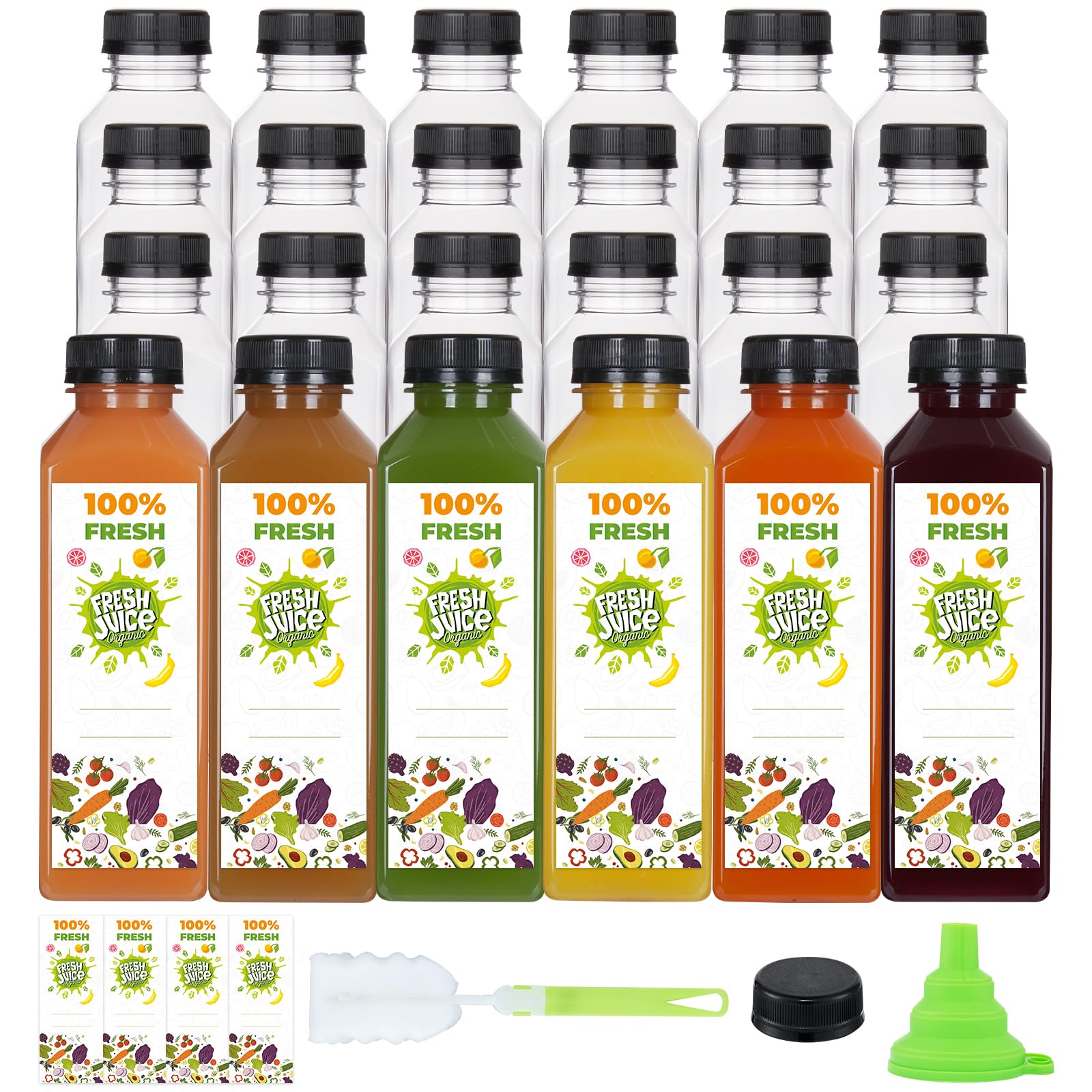The Buyer Choice 144pcs 16oz Plastic juice containers with lids Bulk Reusable juice Bottles for juicing with Black Tamper Evident Lids, Disposable Empty Clear Bulk Beverage Containers for smoothies