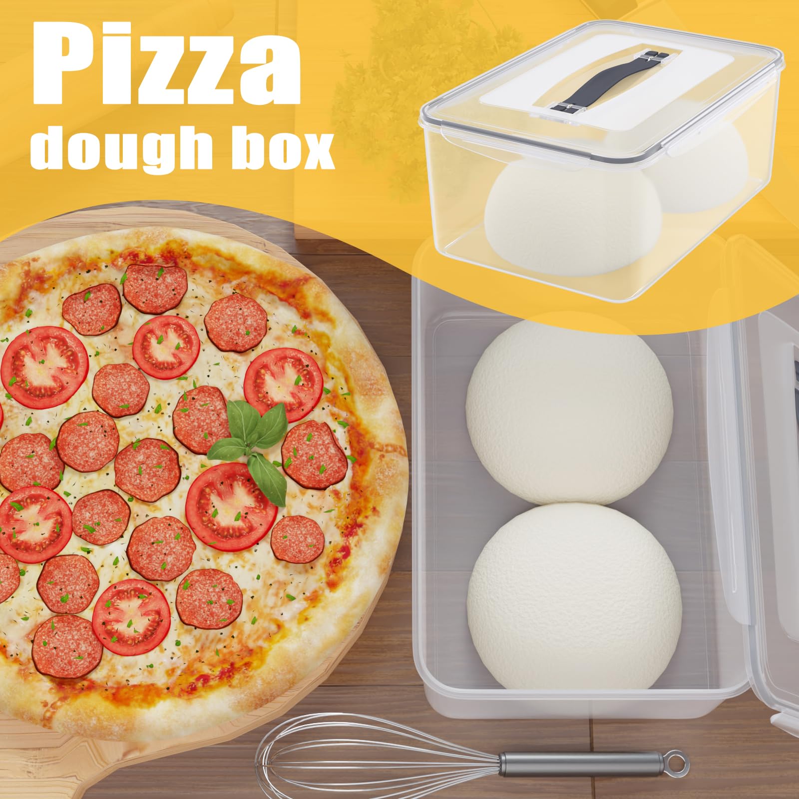 Xowine 4 Pack Stackable Pizza Dough Proofing Containers with Lids and Handle, 15 L Rectangular Clear Food Storage Container with Airtight Lid, 15.31" L x 10.79" W x 6.69" H