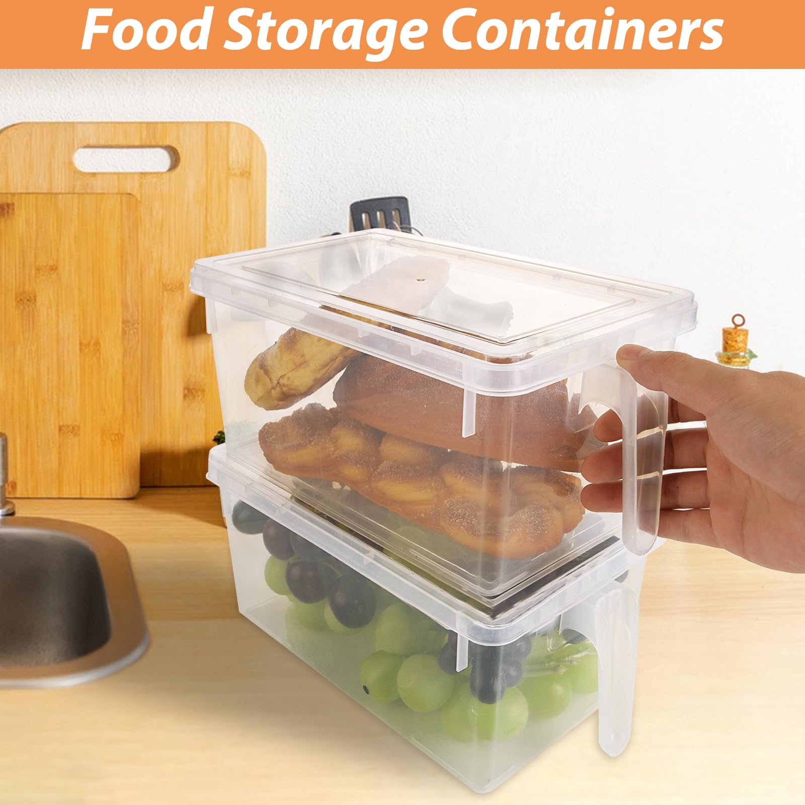 MUXHEL 6 Pcs Food Storage Containers with Handle and Lids, 5L Large Flour Sugar Storage Containers, BPA Free Stackable Pantry Bins for Storing Cereal, Flour, Sugar, Fruits, Vegetables, Meat, Egg