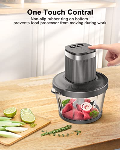 Food Processor, VASTELLE Electric Food Chopper for Meat, Vegetables, Fruits and Nuts, 8 Cup Glass Bowl Food Grinder with 2 Speed, Grey