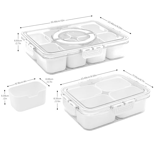 NEXUS2YOU Snack Box Divided Serving Tray with Lid & Handle Snackle Box Organizer Portable Charcuterie Container Food Storage Containers Veggies Fruit Nuts Candy Picnic (Pack of 2) 8 cup & 4 cup