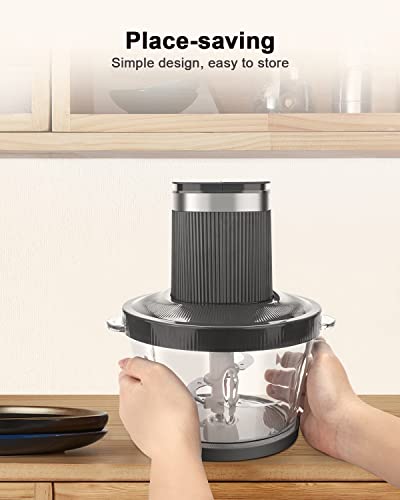 Food Processor, VASTELLE Electric Food Chopper for Meat, Vegetables, Fruits and Nuts, 8 Cup Glass Bowl Food Grinder with 2 Speed, Grey