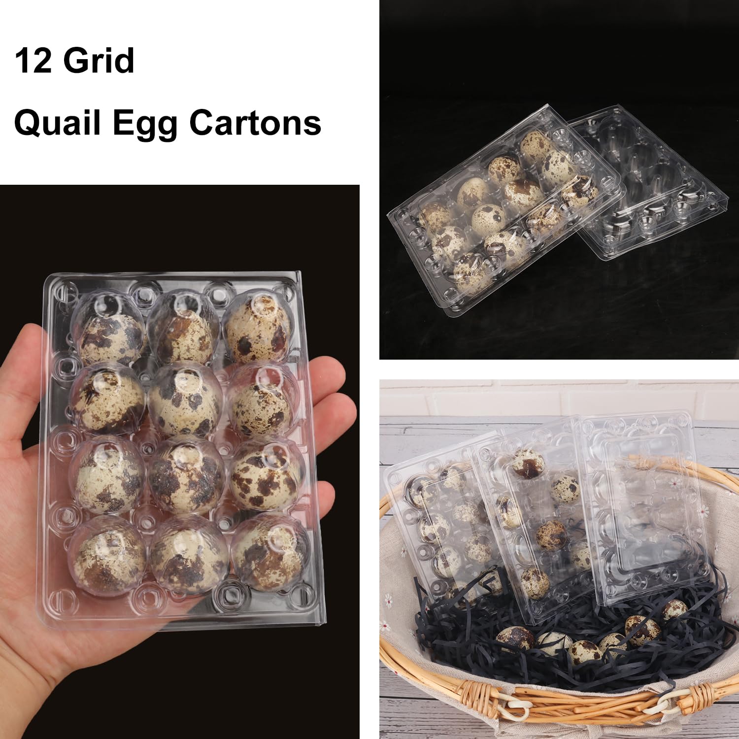 KUKLIPJIM 200 Pack Quail Egg Cartons, Clear Plastic Quail Egg Trays, Holds up to 12 Quail Eggs Securely - Your Ultimate Small Eggs Carton Holders for Bulk Storage and Display