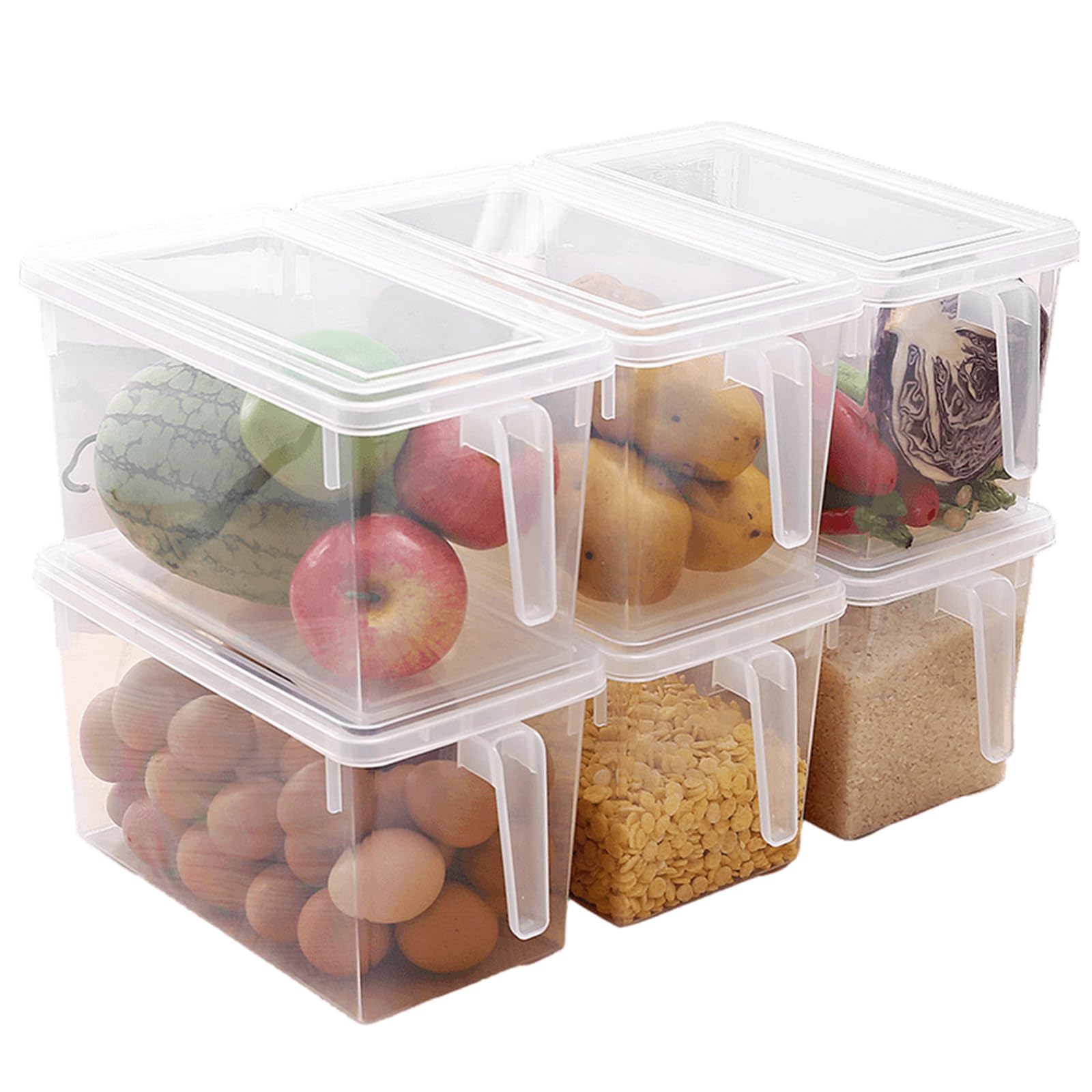 MUXHEL 6 Pcs Food Storage Containers with Handle and Lids, 5L Large Flour Sugar Storage Containers, BPA Free Stackable Pantry Bins for Storing Cereal, Flour, Sugar, Fruits, Vegetables, Meat, Egg