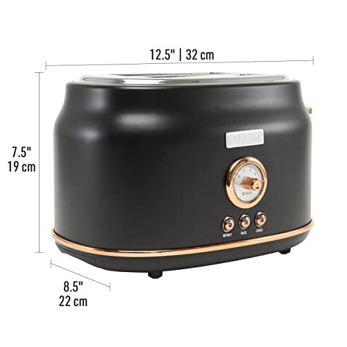 Haden 75082 Dorset Stainless Steel Toaster - 2-Slice Wide Slot Toaster with Button Settings and Removable Crumb Tray - Black/Copper