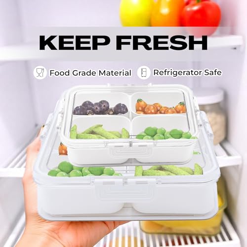 NEXUS2YOU Snack Box Divided Serving Tray with Lid & Handle Snackle Box Organizer Portable Charcuterie Container Food Storage Containers Veggies Fruit Nuts Candy Picnic (Pack of 2) 8 cup & 4 cup