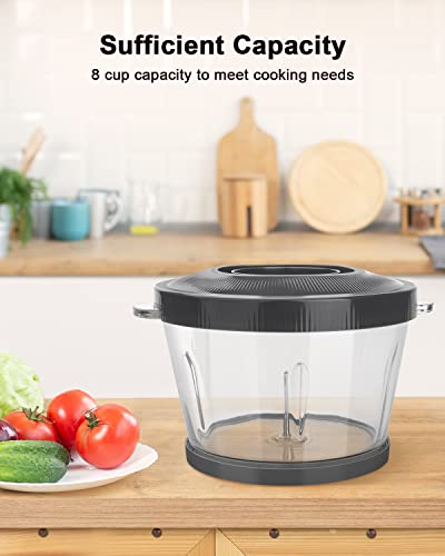 Food Processor, VASTELLE Electric Food Chopper for Meat, Vegetables, Fruits and Nuts, 8 Cup Glass Bowl Food Grinder with 2 Speed, Grey
