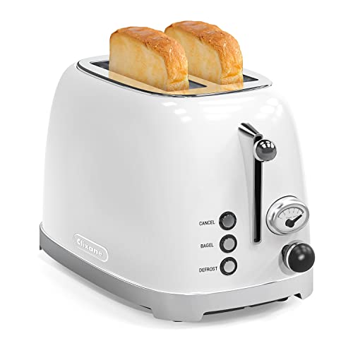 Toaster 2 Slice ,1.5"Extra Wide Slots Toaster,Retro Stainless Steel with Bagel, Cancel, Defrost, Reheat Function and 6-Shade Settings, Removal Crumb Tray (White)