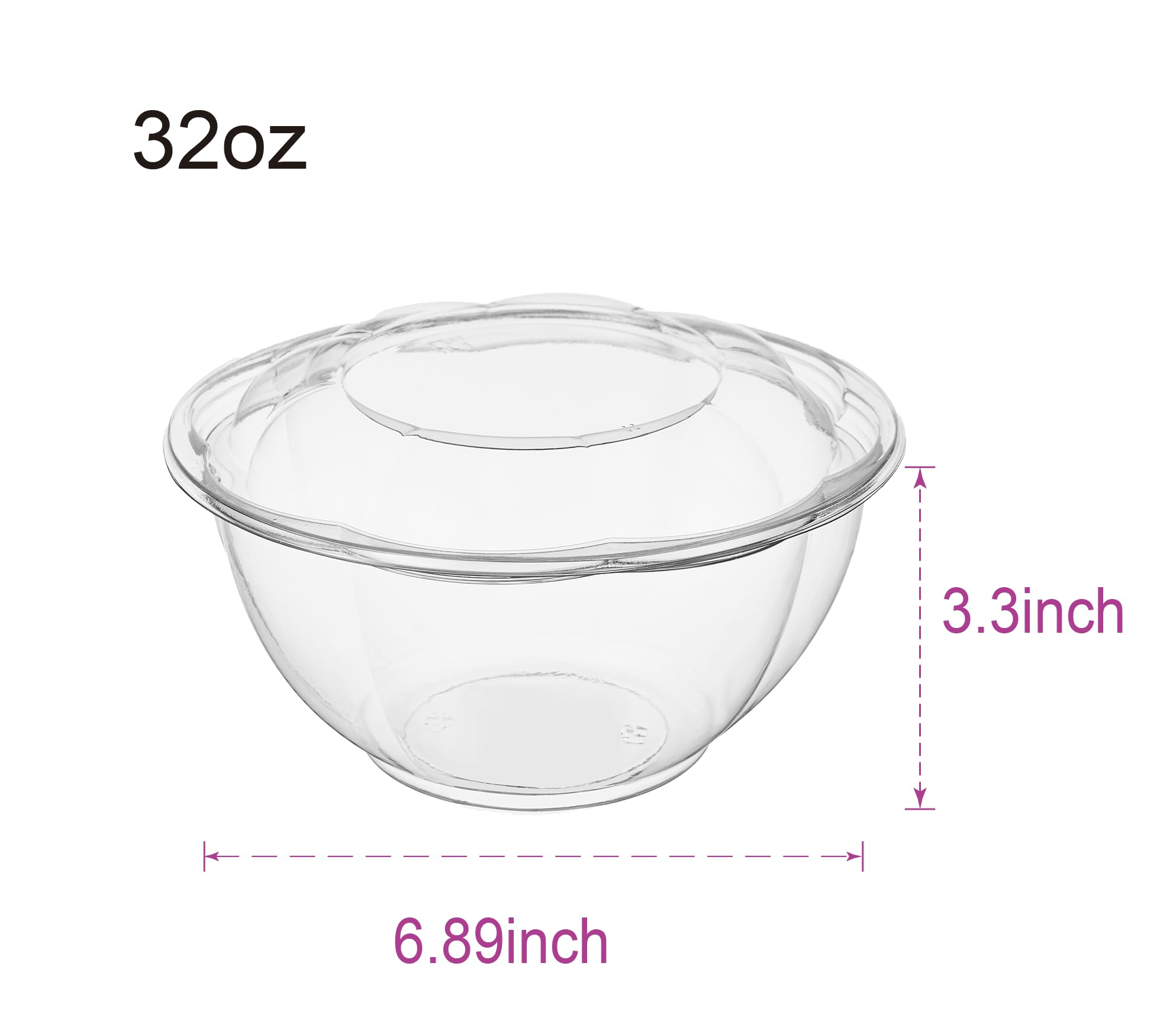 FULING [32 oz. 50 Sets Clear Plastic Salad Bowls with Airtight Lids Disposable To Go Mixing Containers Serving for Fruit, Quinoa, Lunch and Meal Prep