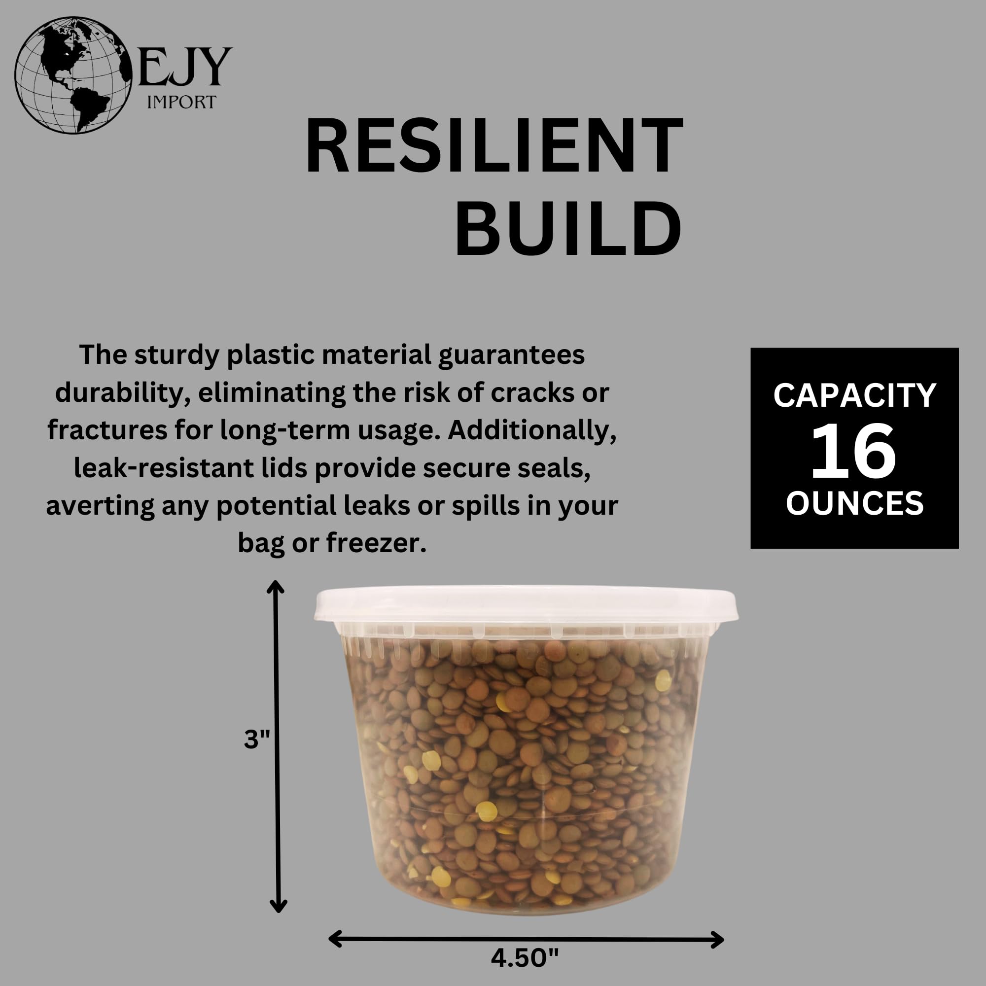 EJY IMPORT Clear Plastic Deli Containers with Lids - Ideal for Soup, Meal Prep & Food Storage, Disposable, Stackable - Safe for Microwave/Dishwasher/Freezer - BPA Free & Leakproof (16 OZ - 48 SETS)