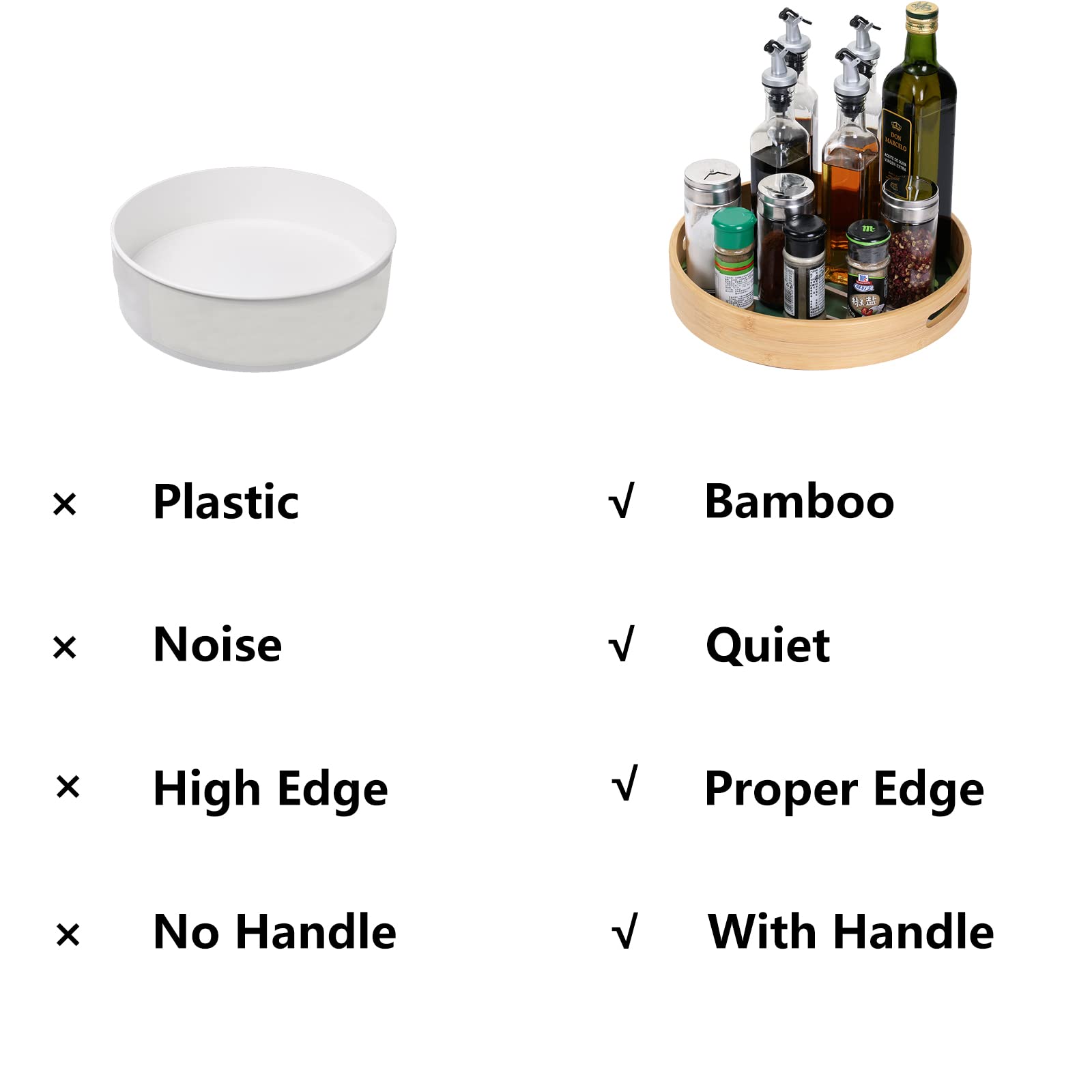 12 Inch Lazy Susan Organizer, Bamboo Lazy Susan Turntable for Cabinet, Durable and Noiseless Turntable Organizer