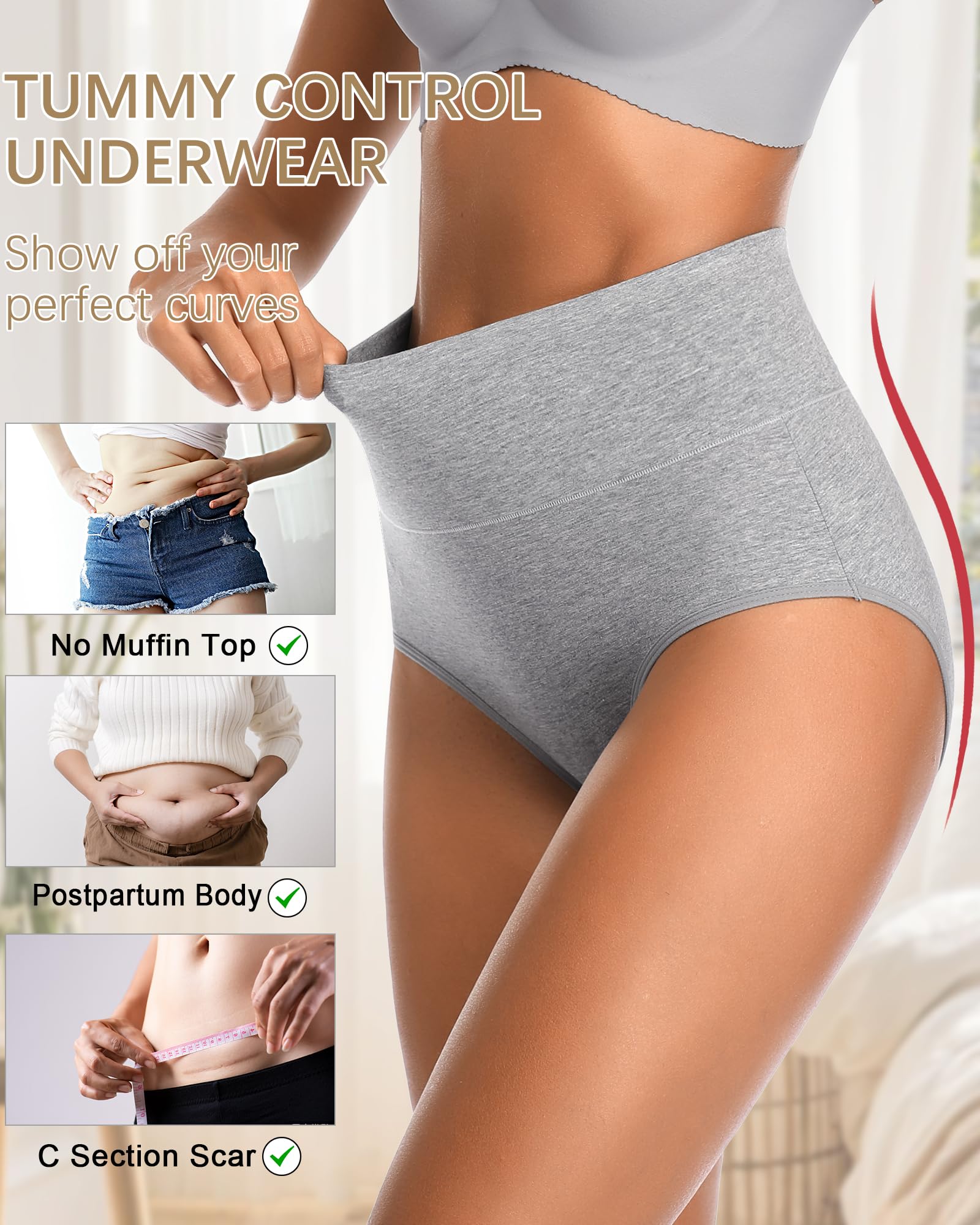 CULAYII Tummy Control Underwear for Women High Waisted Full Coverage Ladies Underwear Soft Stretch Cotton Postpartum Briefs Underwear Panties Pack(M)