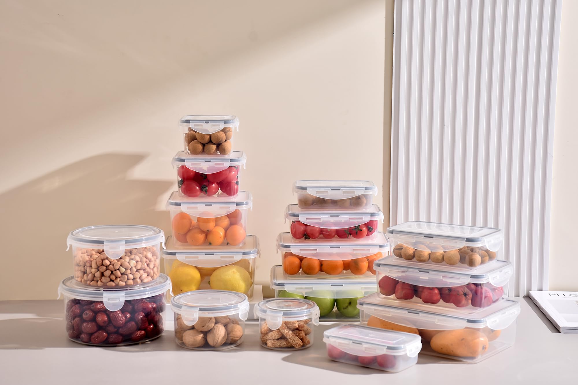 Class Frogs 32 high-capacity food storage containers (16 containers+16 lids), lunch box, bread storage box, pantry and kitchen container, leak proof, BPA free, Transparent, CNTZ-A111