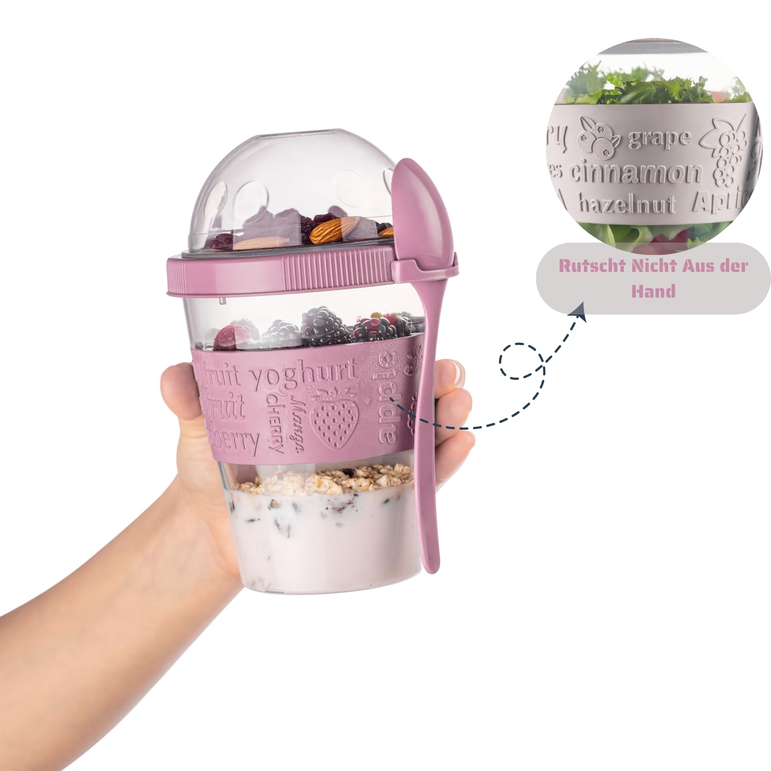 IDOBY Overnight Oats Containers With Lids & Spoon, Meal Prep Yogurt Containers, Parfait Cups With Lids, Large Capacity Crunch Cup, 20 Oz BPA Free Reusable Cups(Set Of 4)