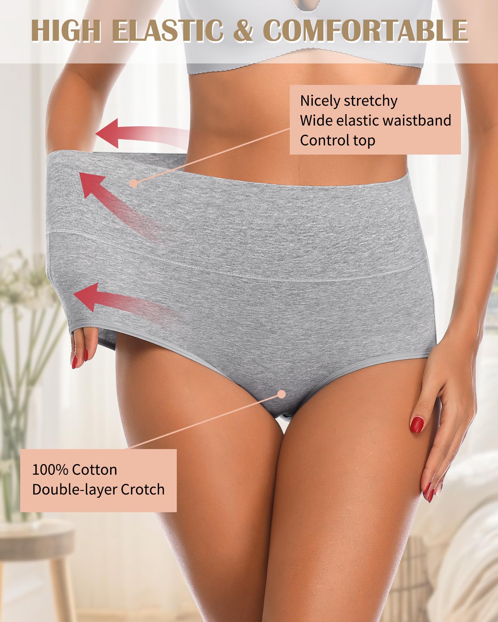 CULAYII Tummy Control Underwear for Women High Waisted Full Coverage Ladies Underwear Soft Stretch Cotton Postpartum Briefs Underwear Panties Pack(M)