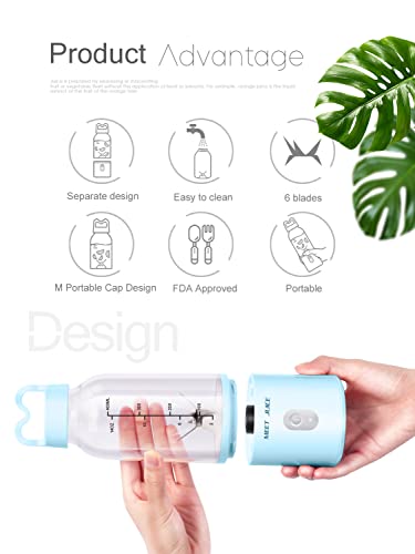 MEET JUICE Portable Personal Size Blender Mini Blender Large Capacity with 6 Blade Wireless Blender Making Shakes and Smoothies