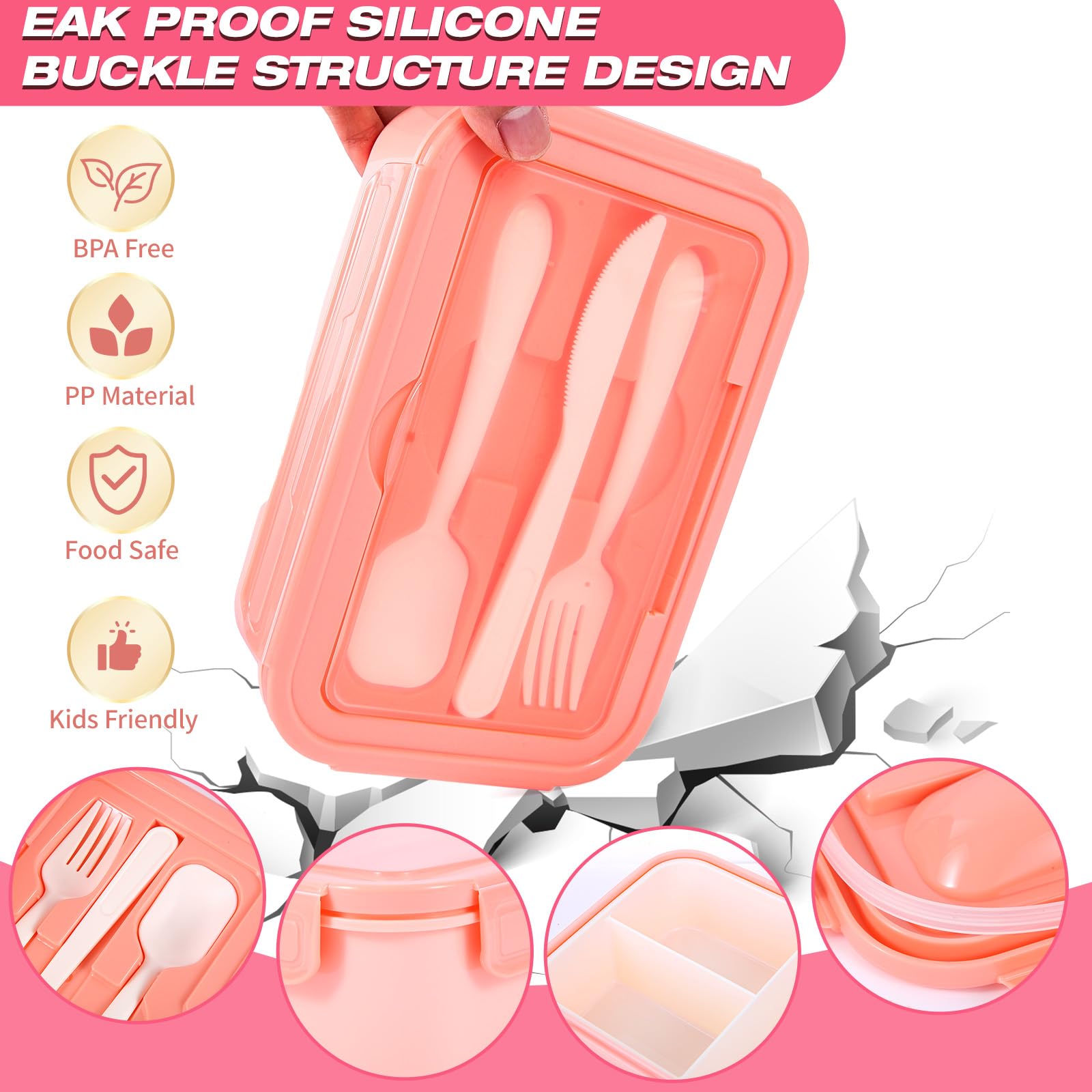 77 Pieces Bento Box Lunch Box Kit Large Pink Insulated Lunch Bag 3 Layer Stackable Leakproof Lunch Box Containers with Cup,Lunch Bag,Spoon,Fork,60 Pieces Lunch Box Notes for Girl Women (Rose Red)
