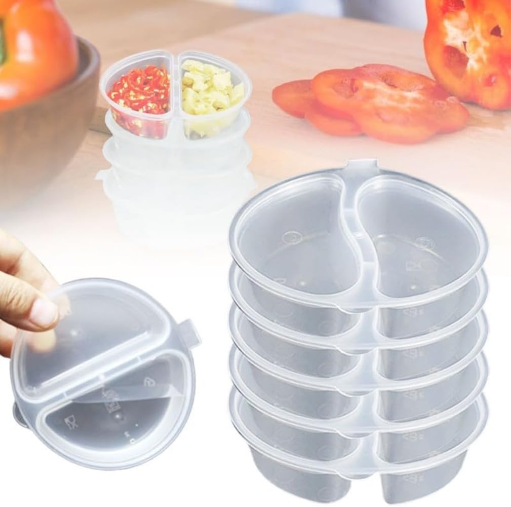 Gowfew 10 Pcs Double Condiment Containers Container With Lids, Double Compartment Snack Containers, 2 Compartment Snack Containers, Reusable Chutney Chili Sauce Dips Snack Boxes, AMY-HK0247