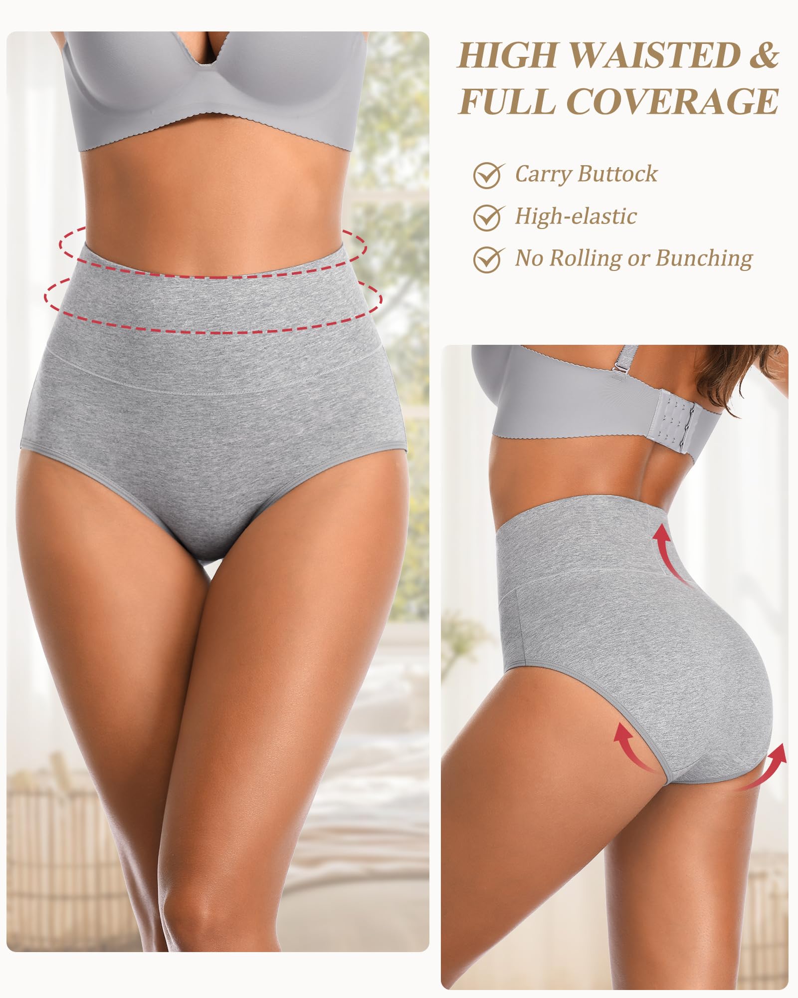 CULAYII Tummy Control Underwear for Women High Waisted Full Coverage Ladies Underwear Soft Stretch Cotton Postpartum Briefs Underwear Panties Pack(M)