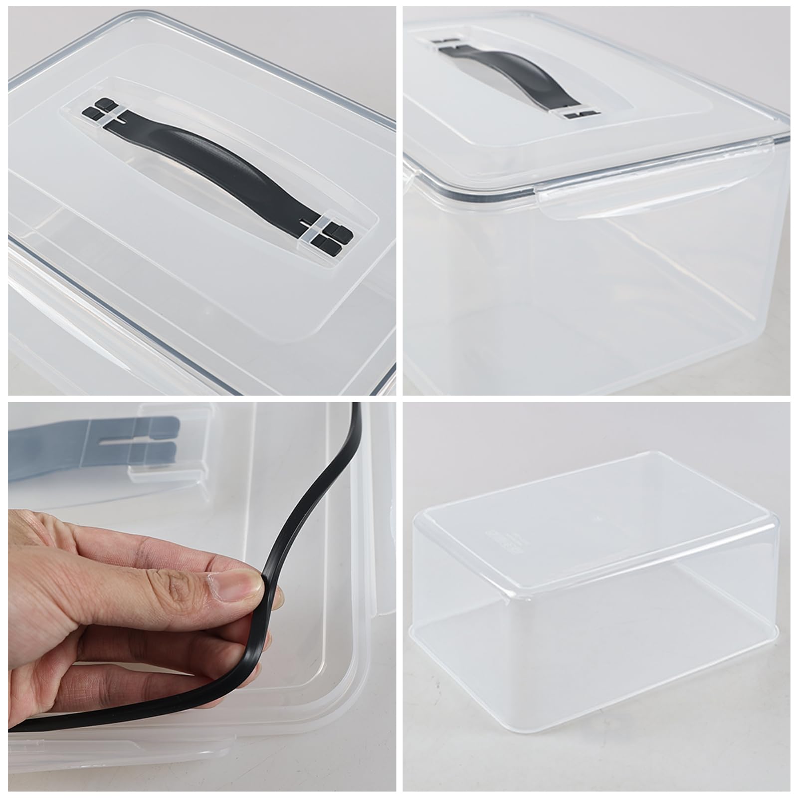 Innouse 4-Pack Sealed Food Storage Containers with Lid, Clear Plastic Storage Boxes Bin with Handle