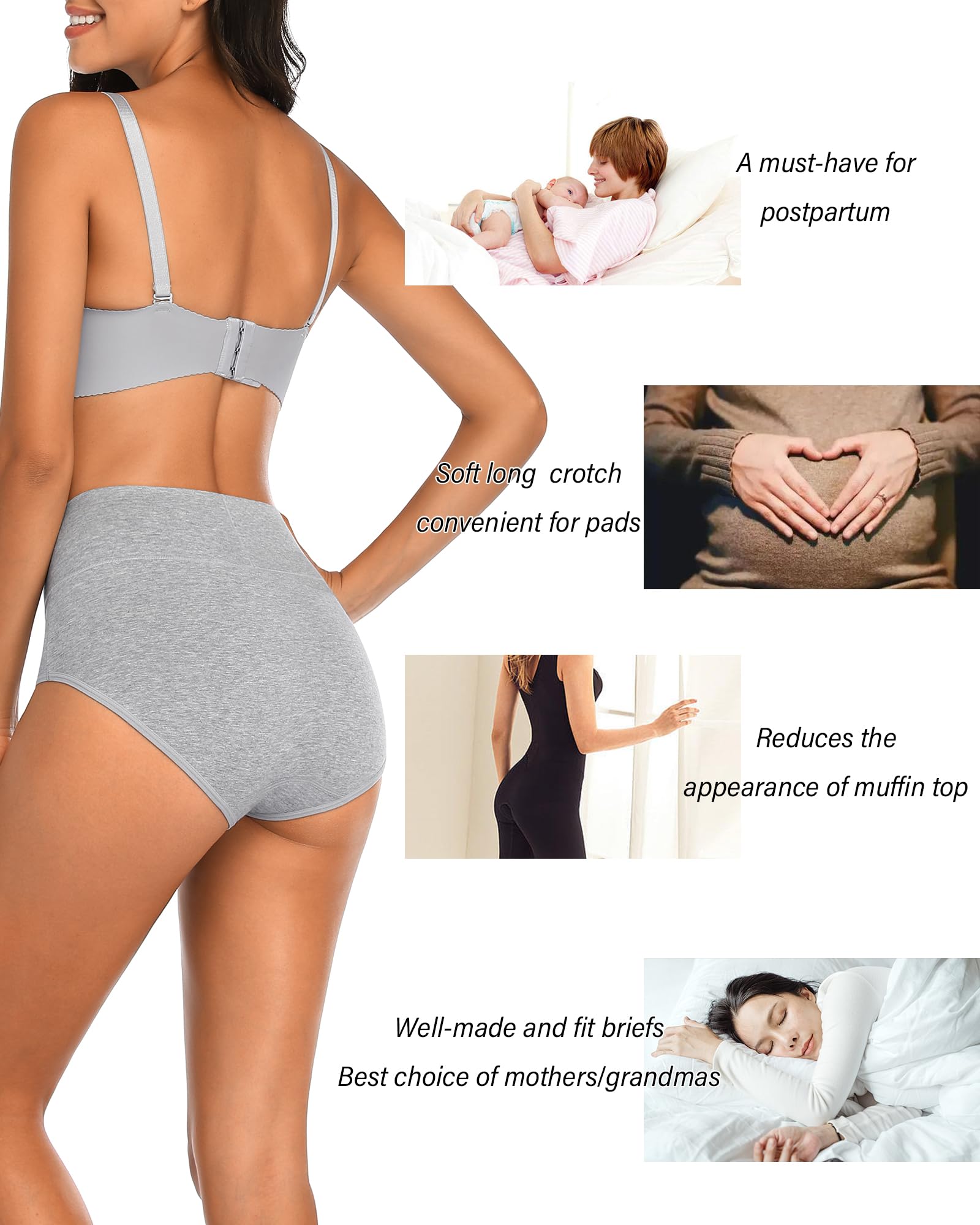 CULAYII Tummy Control Underwear for Women High Waisted Full Coverage Ladies Underwear Soft Stretch Cotton Postpartum Briefs Underwear Panties Pack(M)
