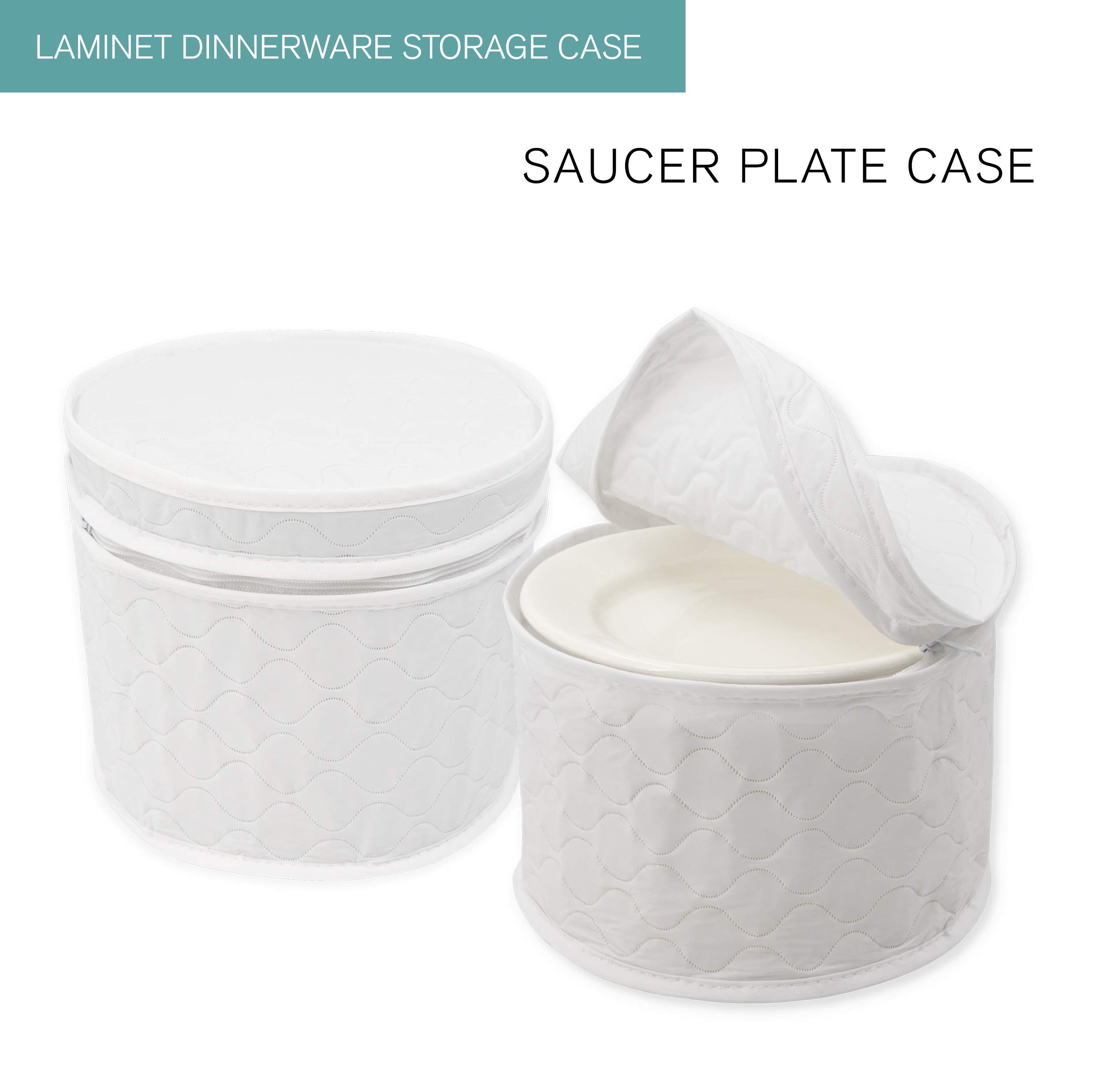 LAMINET 4 Piece Quilted Plate Storage Set - Holds Up to 48 Plates with Padded Inserts - WHITE