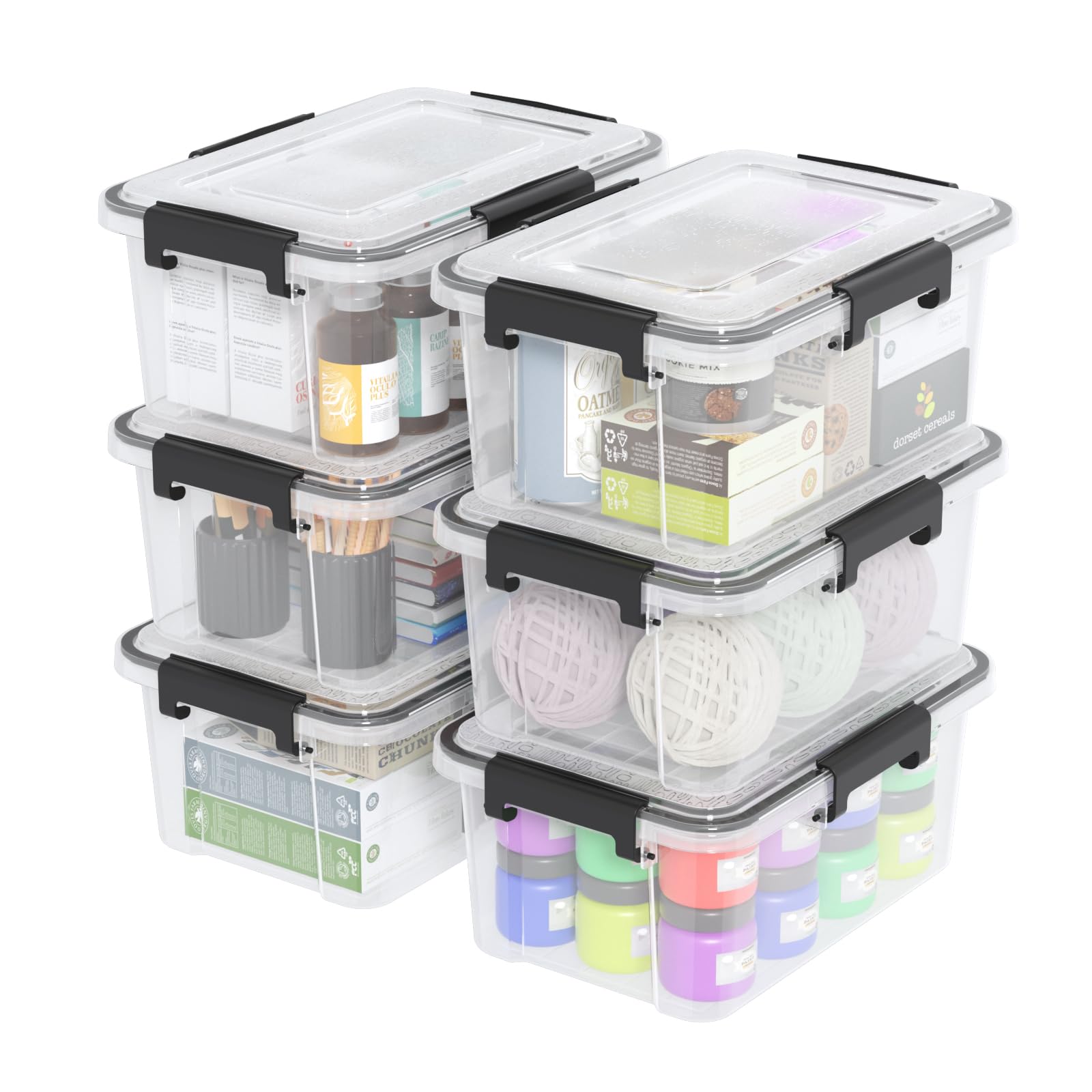 Yesdate 6-Pack 12 Quart Stackable Storage Bin with Latching Lid and Tight Seal, Plastic Airtight Storage Container Box, Clear
