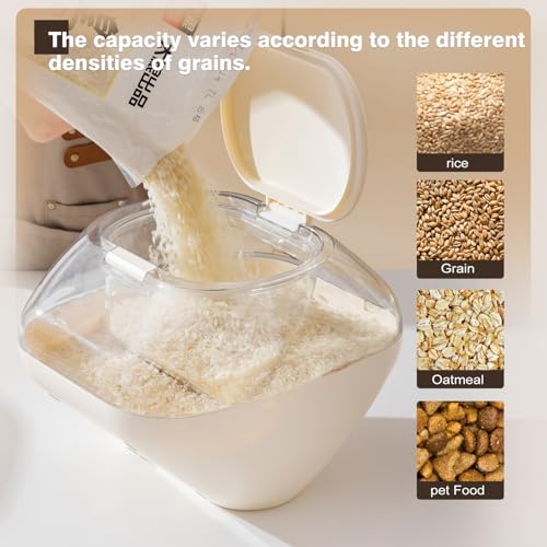 LivLab Rice Container - 10 Lbs Cereal Container Storage Container Bin with Measuring Cup Food Flour Bins Household for Kitchen Pantry Organization (Transparent)