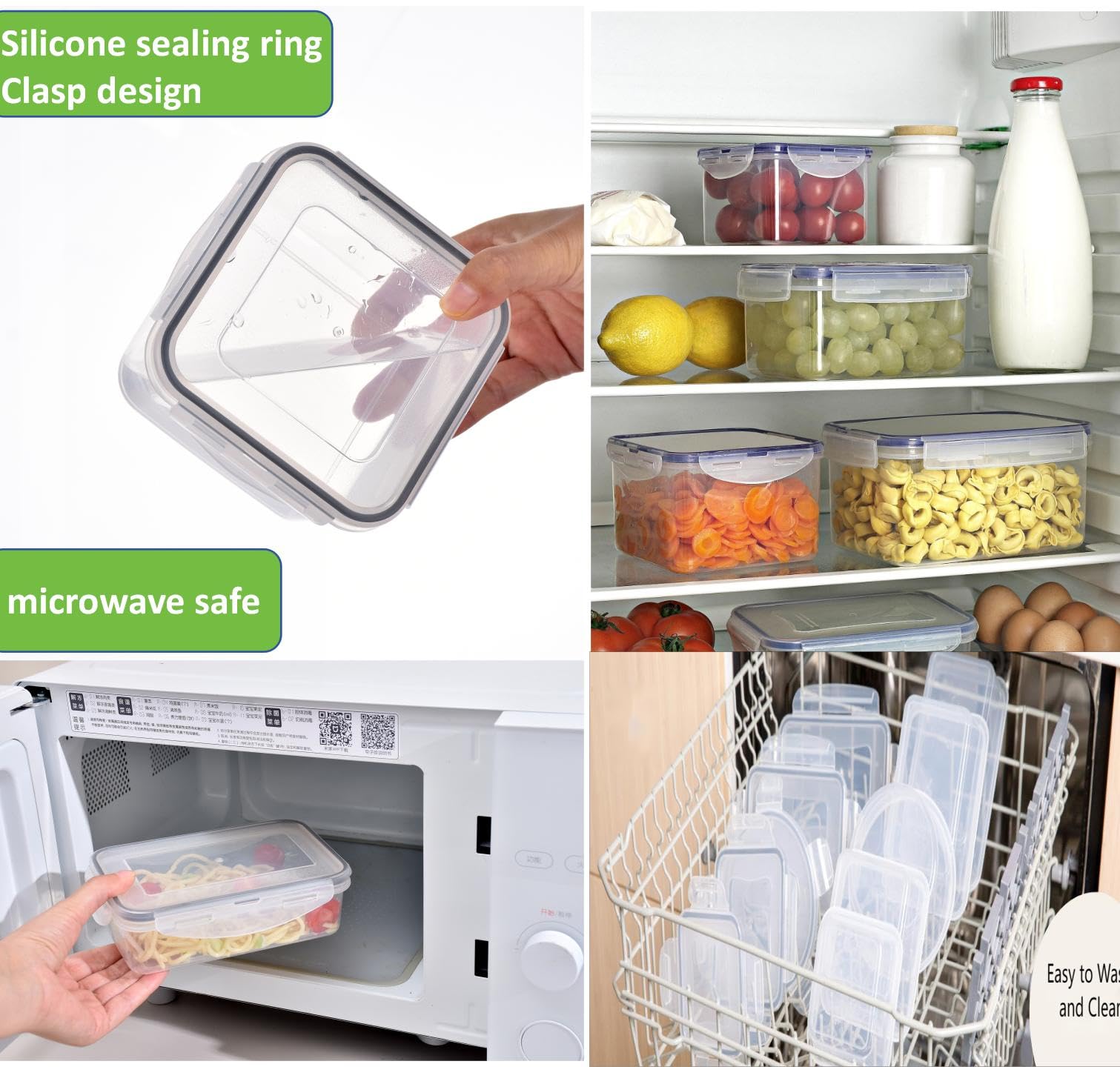 Class Frogs 32 high-capacity food storage containers (16 containers+16 lids), lunch box, bread storage box, pantry and kitchen container, leak proof, BPA free, Transparent, CNTZ-A111