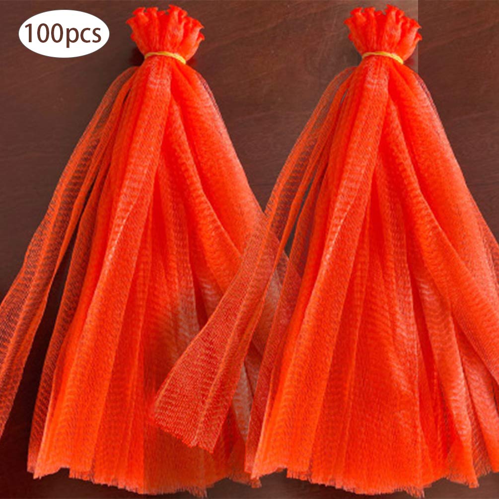 100Pcs Reusable Mesh Nylon Netting with Loop-Style Closures, 20 Inch Red Reusable Nylon Mesh net Produce Grocery Toys Fruits Vegetables Storage Poly Bags, Seafood Bag (20 Inches, Red)