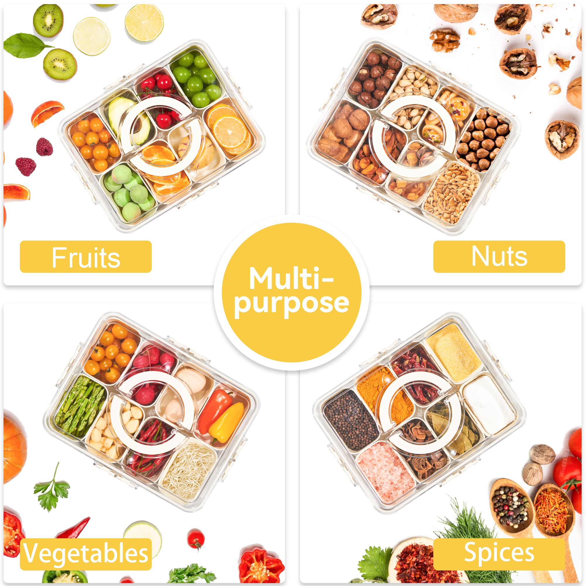 FIGWINET Snack Box Container, Rectangular, Compartmentalized Box with Flip Top Lid, Portable, Plastic, Reusable, Daily Use, Picnics, Parties, Kitchen Storage, Travel