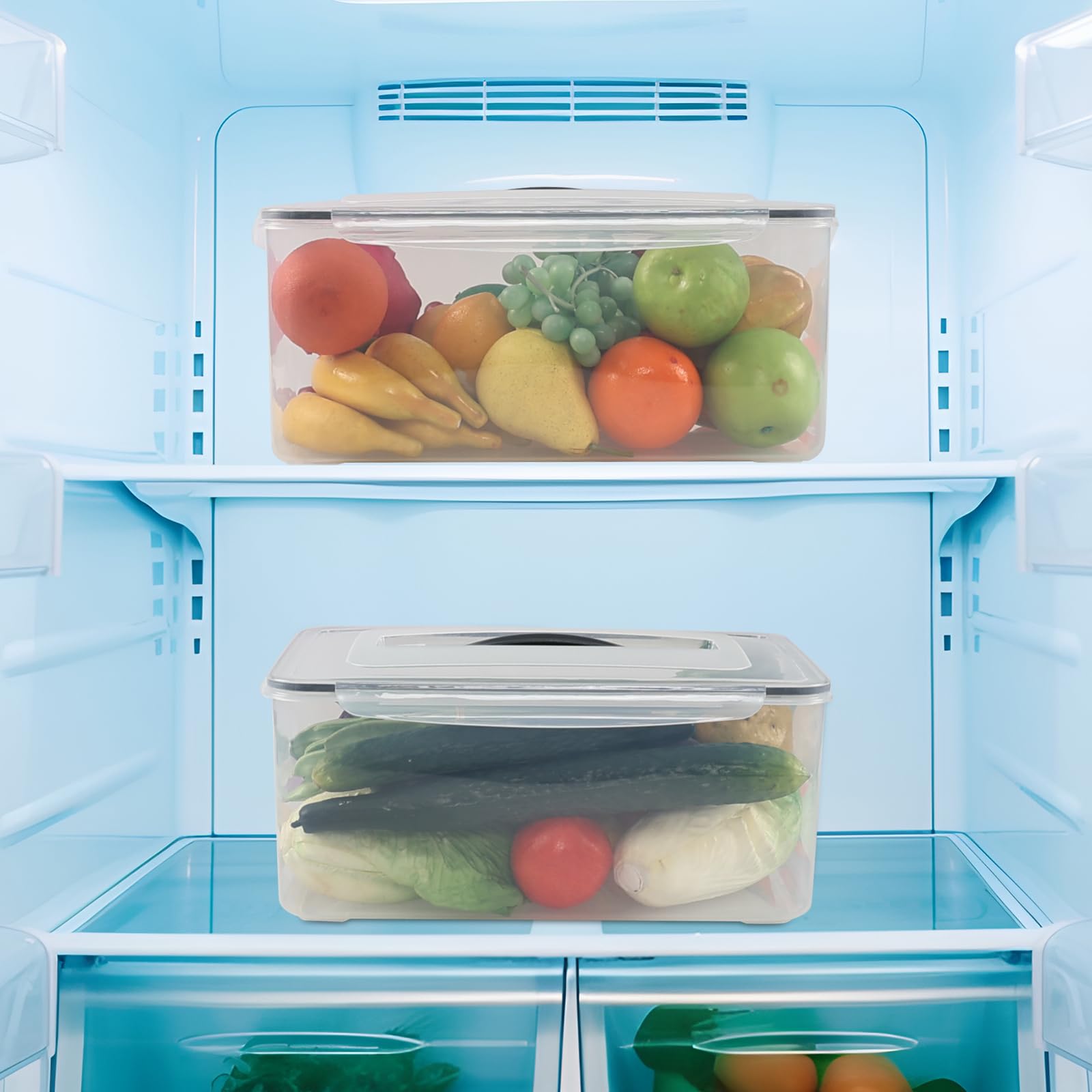 Innouse 4-Pack Sealed Food Storage Containers with Lid, Clear Plastic Storage Boxes Bin with Handle