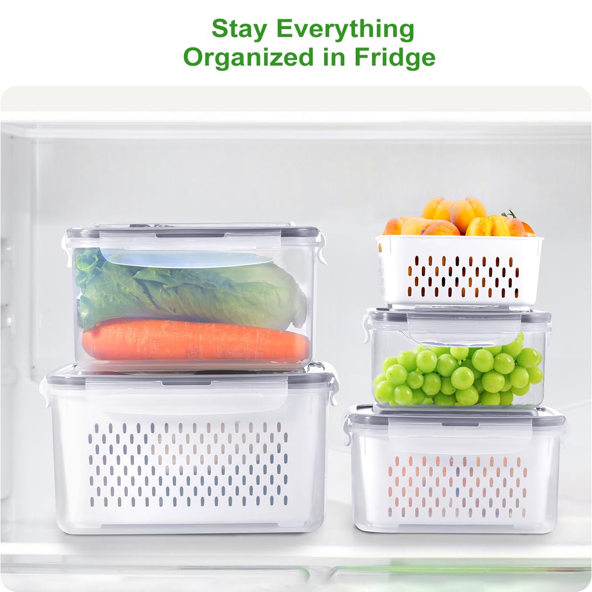 5 Pcs Fruit Storage Containers for Fridge, Berry Containers for Fridge with Lids, Airtight Fridge Organizer Bins with Vent Handle Lids, Keep Fruit, Vegetable, Meat Fresh Longer, Dishwasher Safe (5)