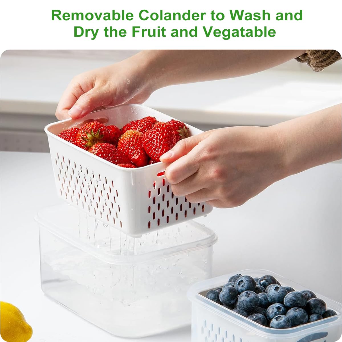 5 Pcs Fruit Storage Containers for Fridge, Berry Containers for Fridge with Lids, Airtight Fridge Organizer Bins with Vent Handle Lids, Keep Fruit, Vegetable, Meat Fresh Longer, Dishwasher Safe (5)