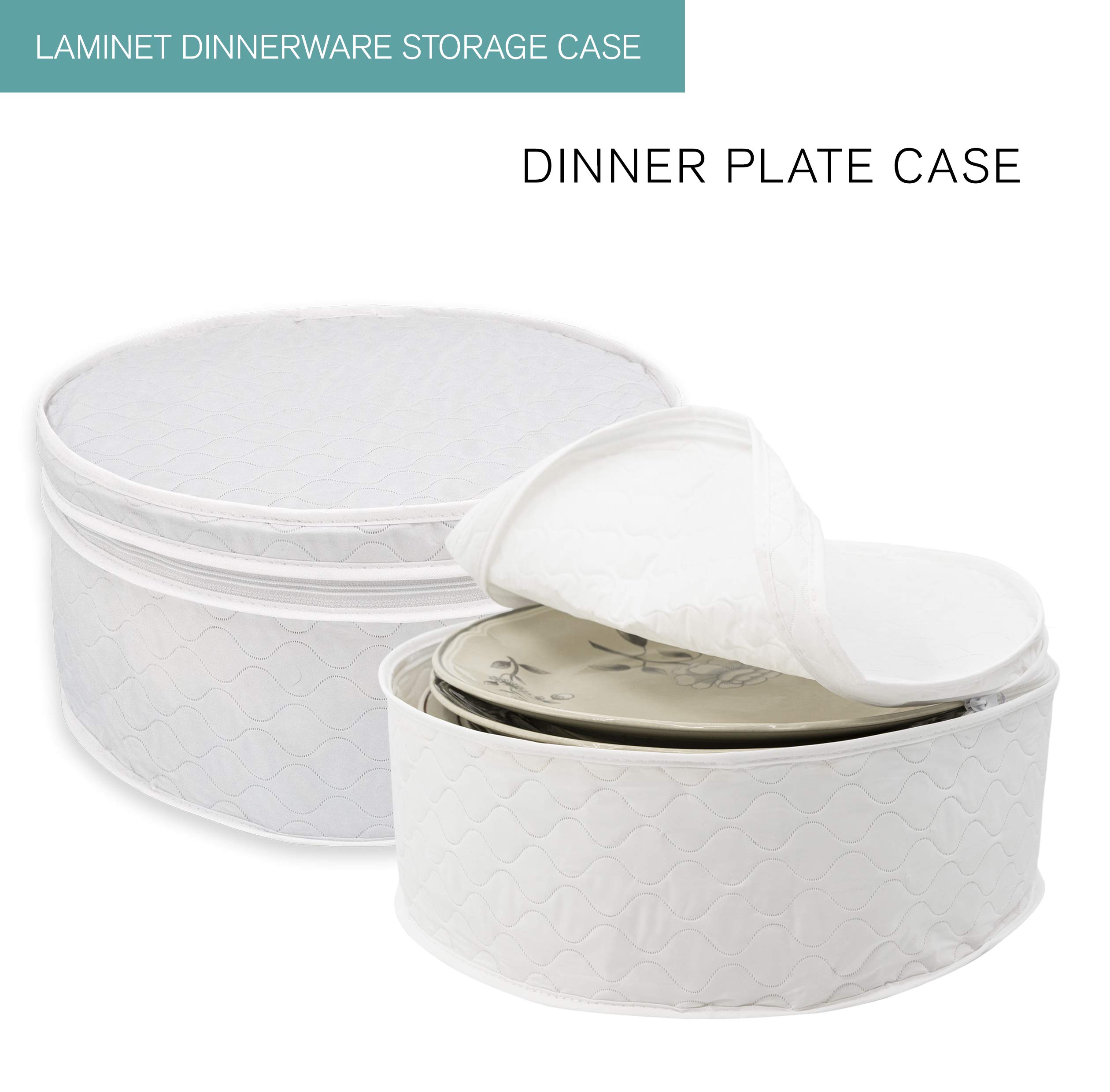 LAMINET 4 Piece Quilted Plate Storage Set - Holds Up to 48 Plates with Padded Inserts - WHITE