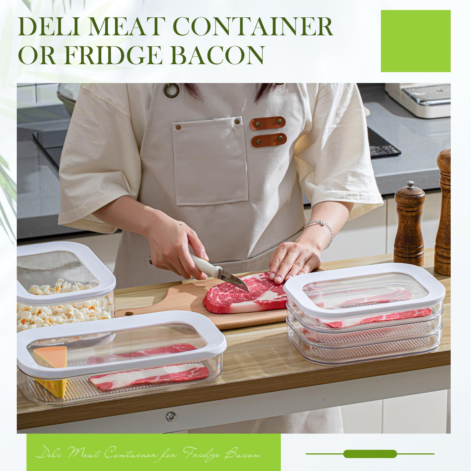 Tioncy 3 Pcs Deli Meat Container for Fridge Bacon Container for Refrigerator Stackable Food Storage Boxes with Lid Cheese Keeper Box for Fridge Airtight Deli Holder Organizer for Turkey Pantry Lunch