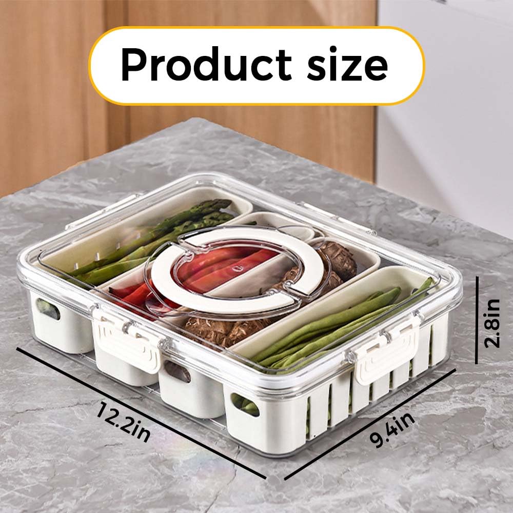 MININAI Divided Serving Tray with Lid and Handle, Snack Box Charcuterie Container Portable Fridge Organizer for Fruits, Veggie, Candy, Nuts, Picnic, Party (2), White