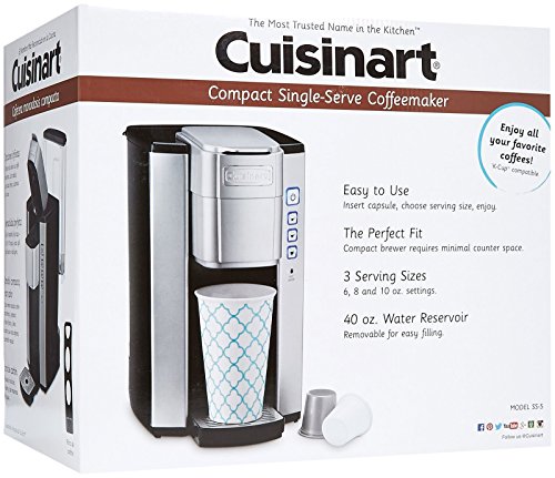Cuisinart SS-5P1 Single Serve Brewer Coffemaker, 40 oz, Silver & HomeBarista Reusable Filter Cup, Gray
