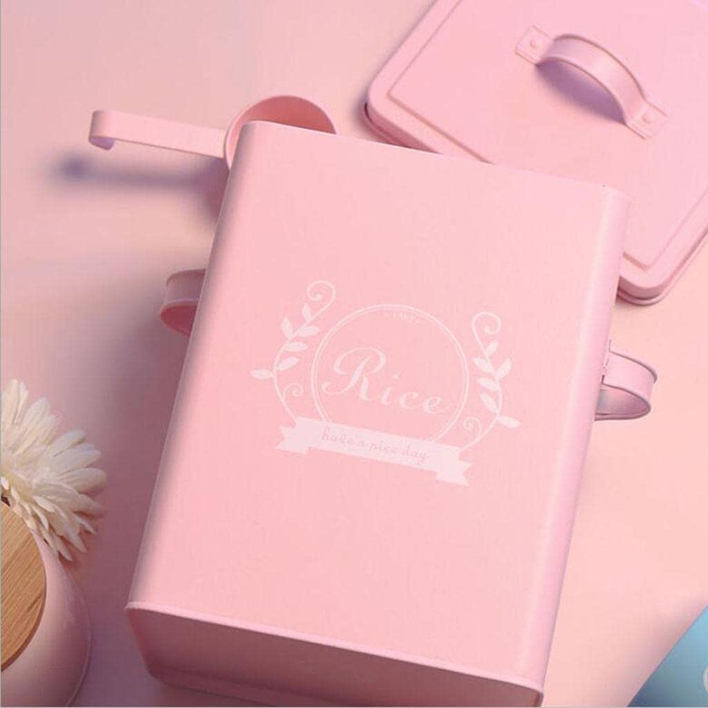Luzhengyang Large Pink Metal Storage Tin Canister Bucket with Lid and Scoop for 50lbs Rice and Laundry Detergent Powder - Retro Galvanized Rice Dispenser for Emergency Food Storage
