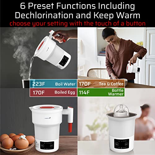 Liberty Premium Foldable Portable Travel Electric Kettle Premium BPA-Free Silicone Collapsible , Temperature Display 6 Preset Functions, Auto Shut-Off, Bottle Warmer, Hot Water Boiler