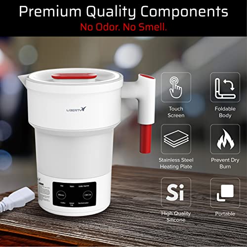 Liberty Premium Foldable Portable Travel Electric Kettle Premium BPA-Free Silicone Collapsible , Temperature Display 6 Preset Functions, Auto Shut-Off, Bottle Warmer, Hot Water Boiler