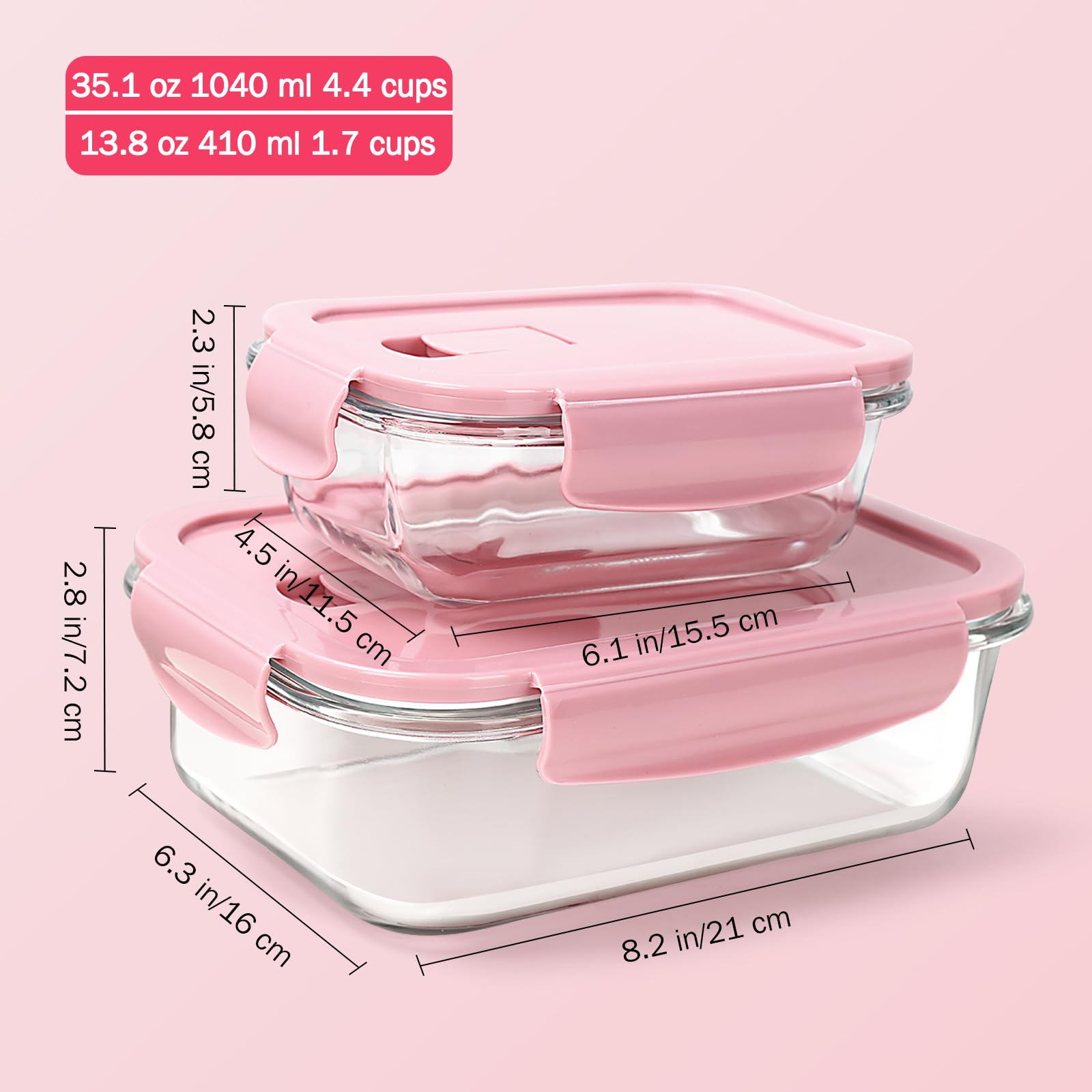 Ansukow Glass Food Storage Containers Set with Lids Meal Prep Containers Reusable for Dishwasher/Microwave/Oven/Freezer,10PCS(10 lids & 10 Containers)-PINK