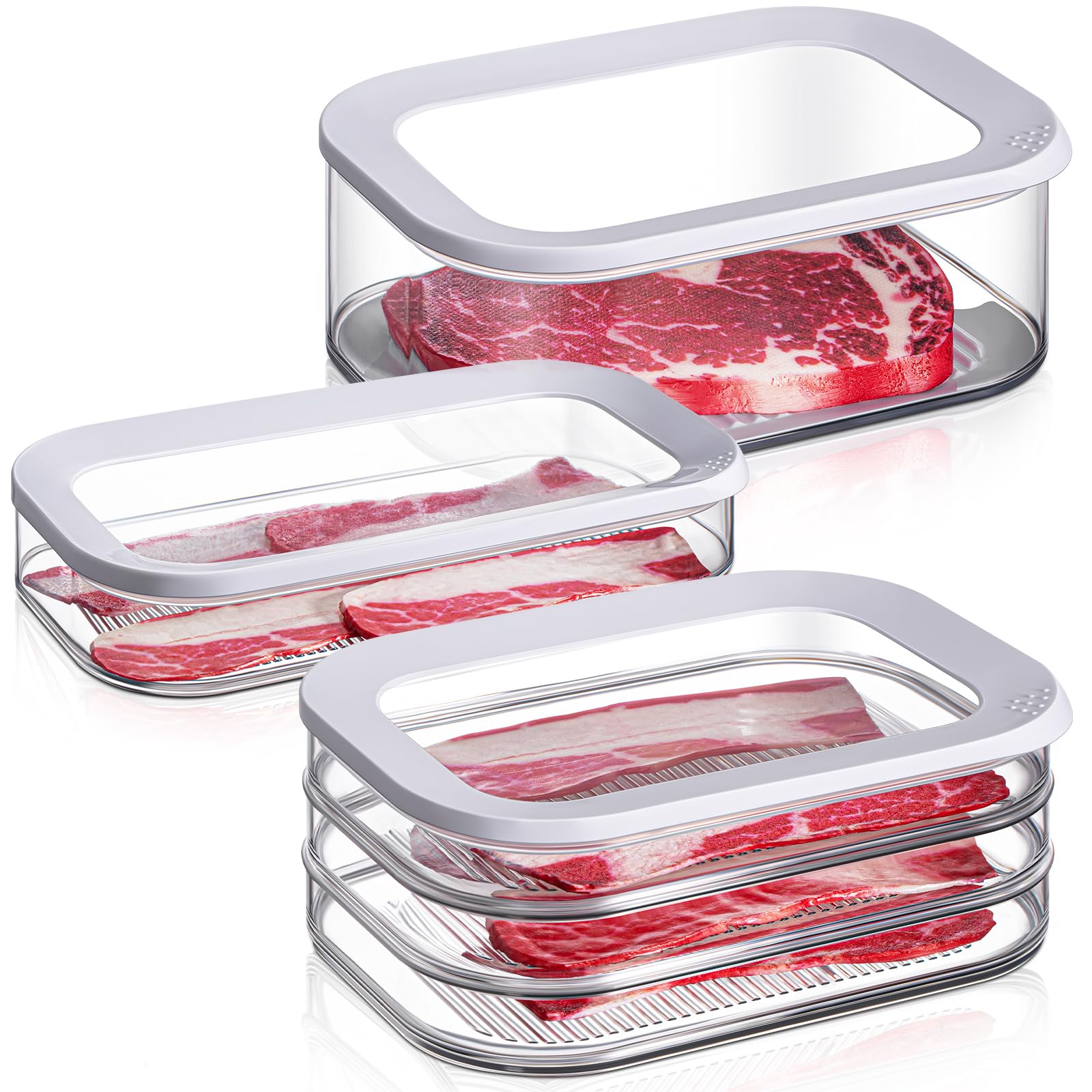 Tioncy 3 Pcs Deli Meat Container for Fridge Bacon Container for Refrigerator Stackable Food Storage Boxes with Lid Cheese Keeper Box for Fridge Airtight Deli Holder Organizer for Turkey Pantry Lunch