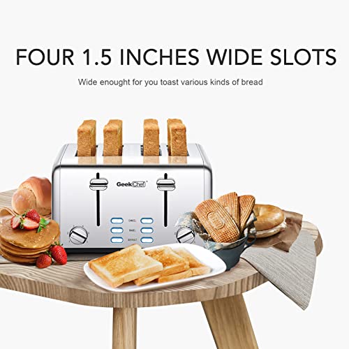 Geek Chef 4 Slice toaster, Best Rated Prime Retro Bagel Toaster with 6 Bread Shade Settings, 4 Extra Wide Slots, Defrost/Bagel/Cancel Function, Removable Crumb Tray, Stainless Steel Toaster (4 slice stainless steel (classic))